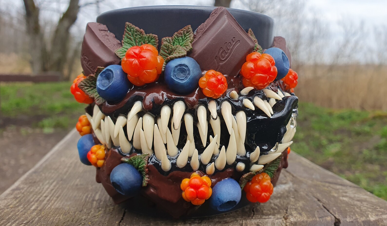 Mimic Polymer Clay Coffe Tea Mug 3D Halloween Gift Cloudberry Chocolate ...