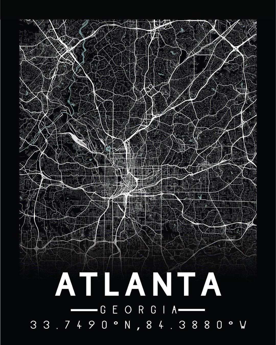 11x14 Black City Picture -atlanta City Map Print Poster Canvas ...