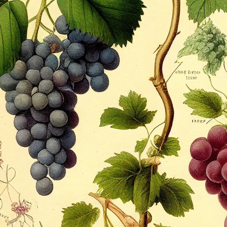 Printable Grapes Botanical Varieties, Fruit Art Print, Wall Art Digital ...