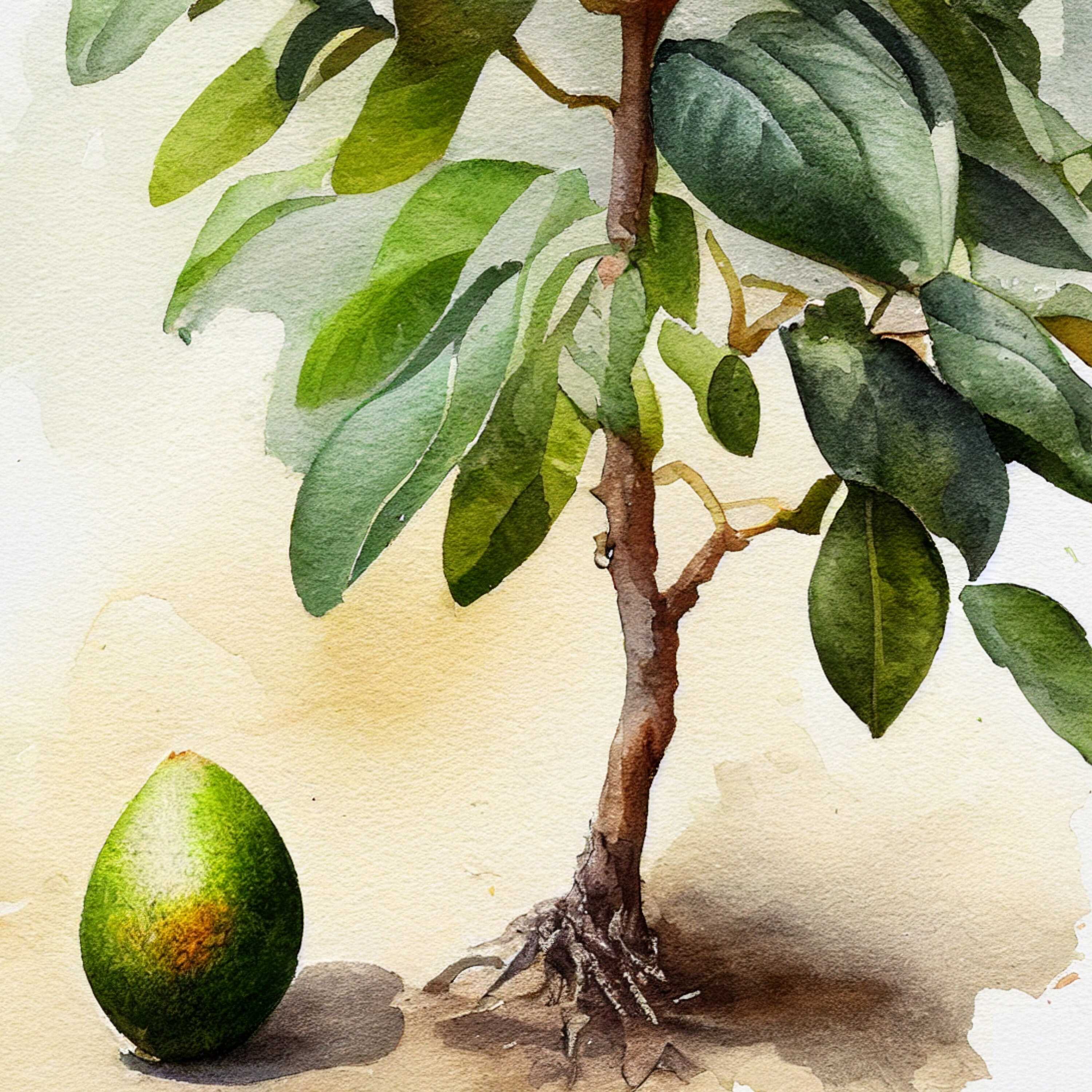 Printable Avocado Tree Watercolor, Fruit Art Print, Wall Art Digital ...