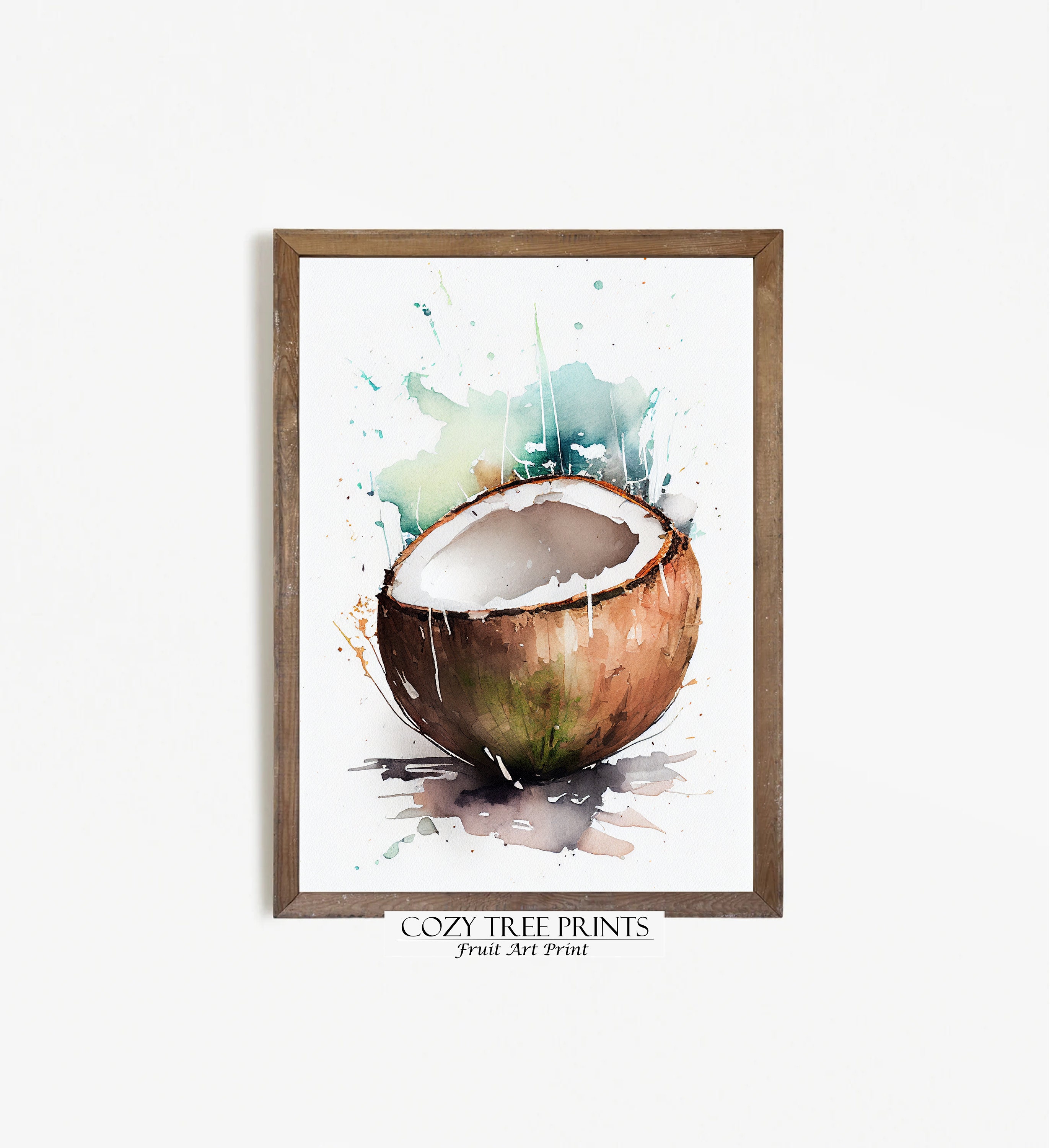 Printable Coconut Watercolor, Fruit Art Print, Wall Art Digital ...