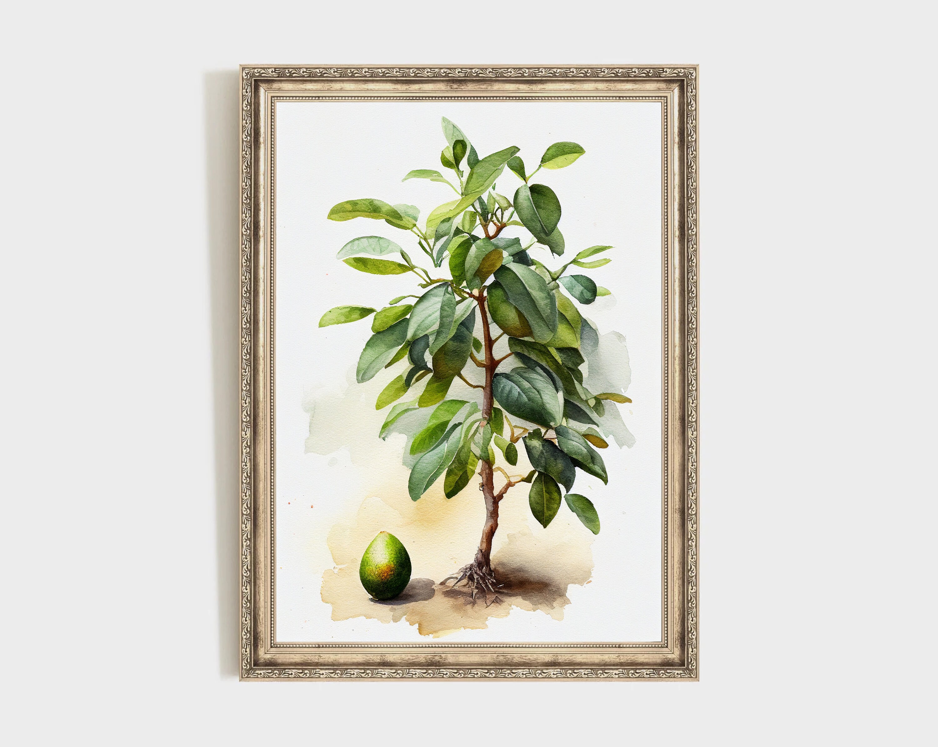 Printable Avocado Tree Watercolor, Fruit Art Print, Wall Art Digital ...