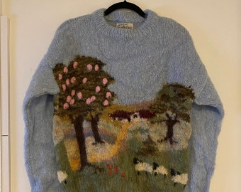 Susie Lee Vintage Mohair Sweater 1980s Country Scene Cottagecore - Etsy