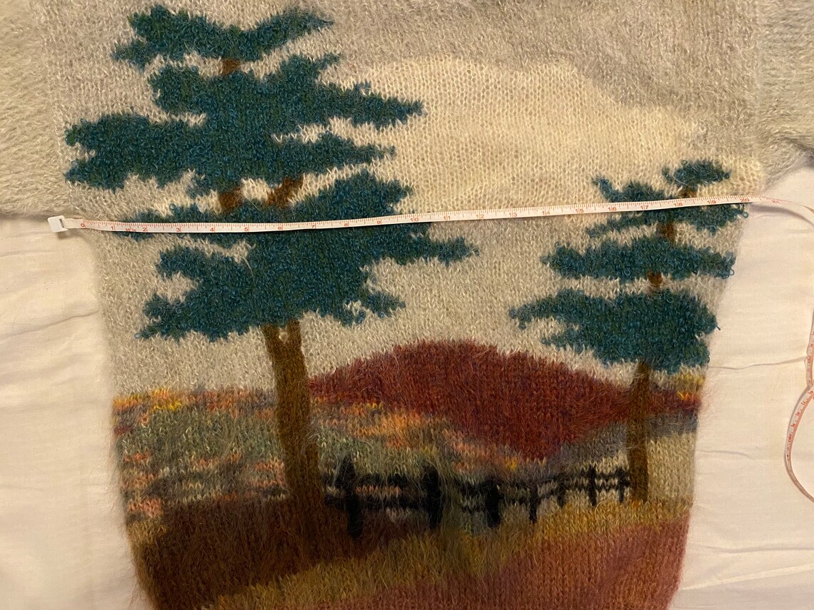 Susie Lee Vintage Mohair Sweater 1980s Country Scene Cottagecore - Etsy