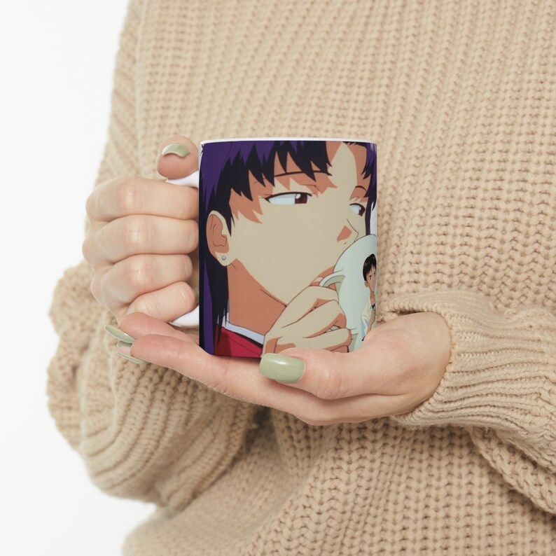 Shinji Ikari With a Mug on Misato's Mug 11oz Ceramic Mug - Etsy