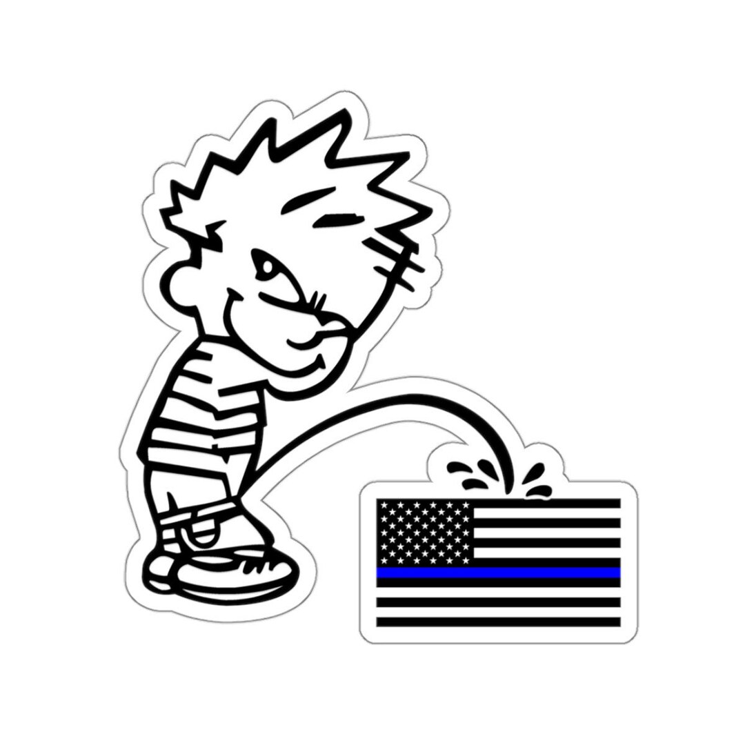 Calvin Peeing Thin Blue Line Sticker - Etsy