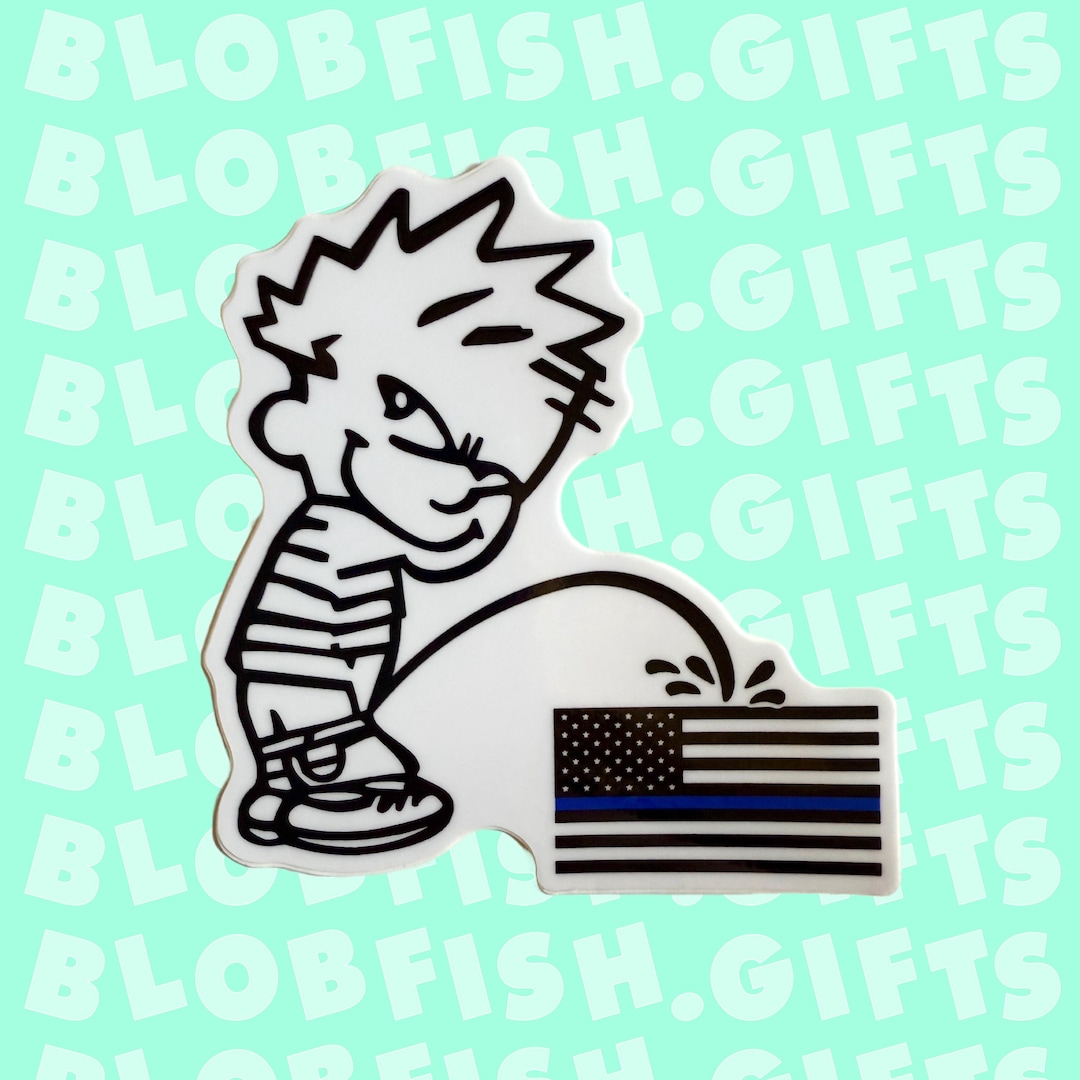 Calvin Peeing Thin Blue Line Sticker - Etsy