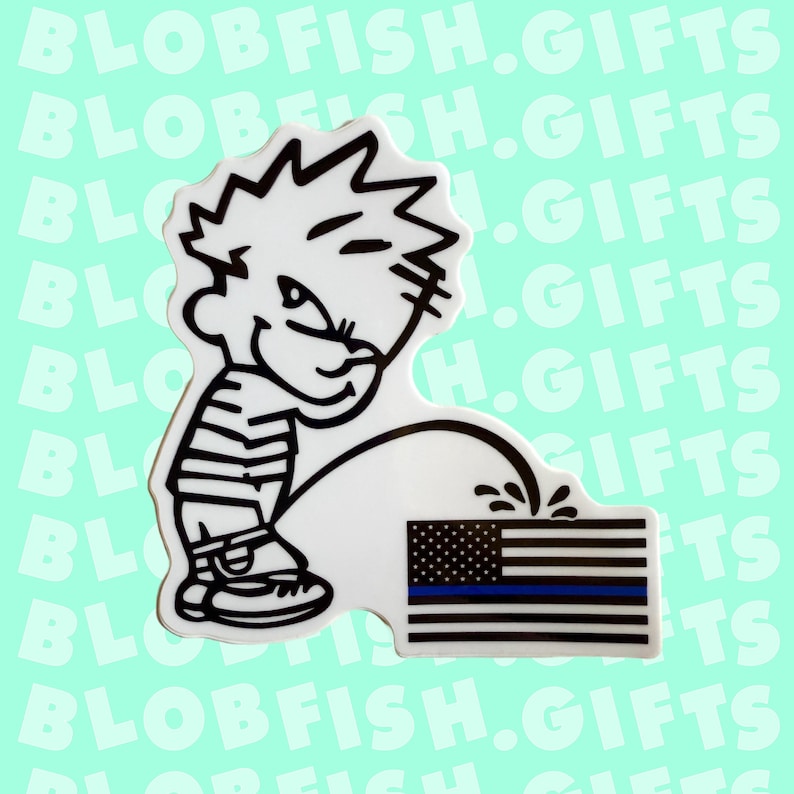 Calvin Peeing Thin Blue Line Sticker - Etsy