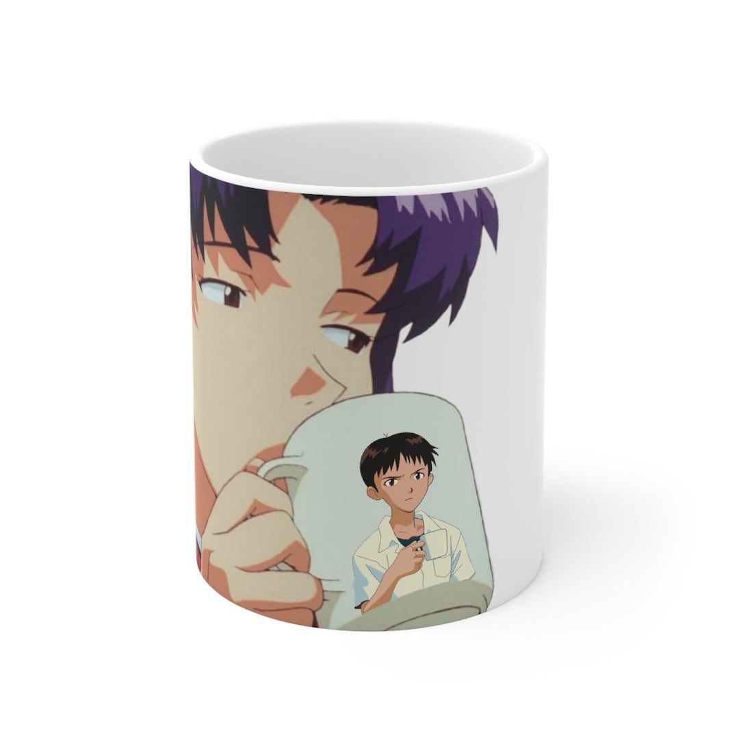 Shinji Ikari With a Mug on Misato's Mug 11oz Ceramic Mug Funny Neon ...