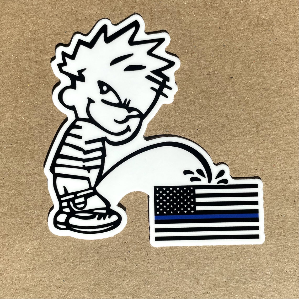 Calvin Peeing Thin Blue Line Sticker - Etsy