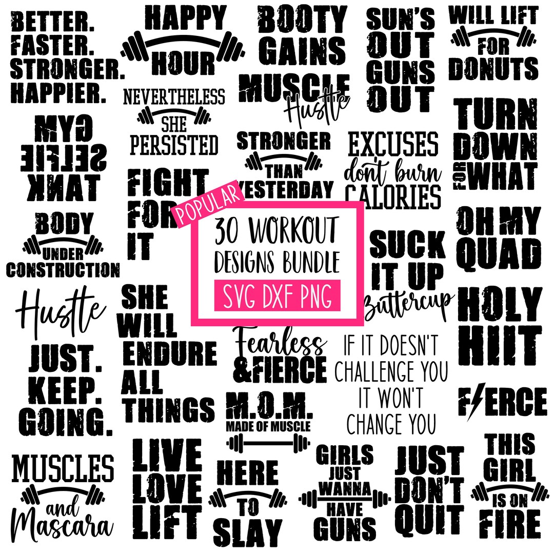 Workout SVG Bundle, Gym PNG Bundle, 30 Designs, Fitness, Weights ...