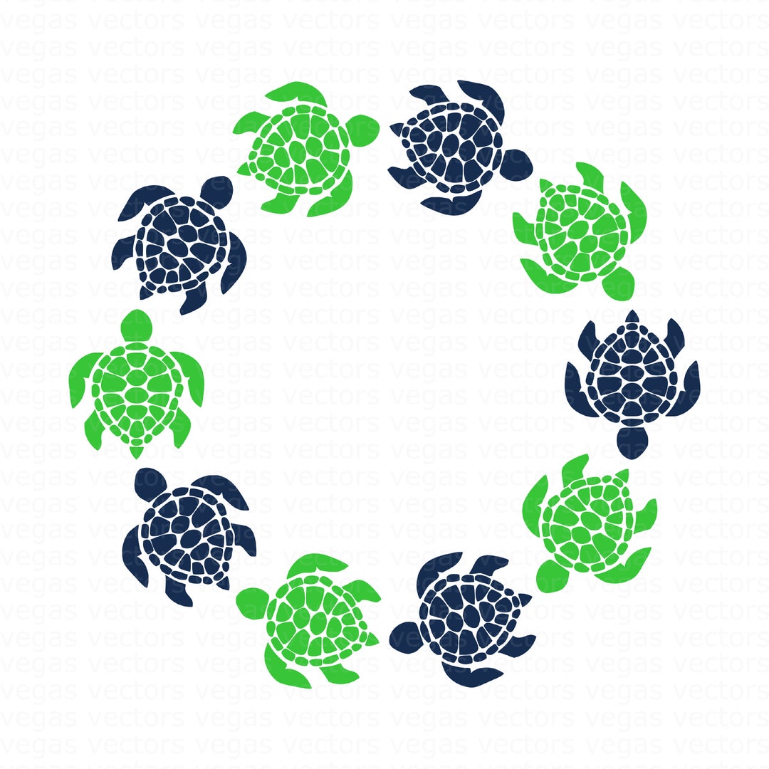 Sea Turtles SVG, PNG, Swimming Sea Turtles Monogram Circle Frame ...