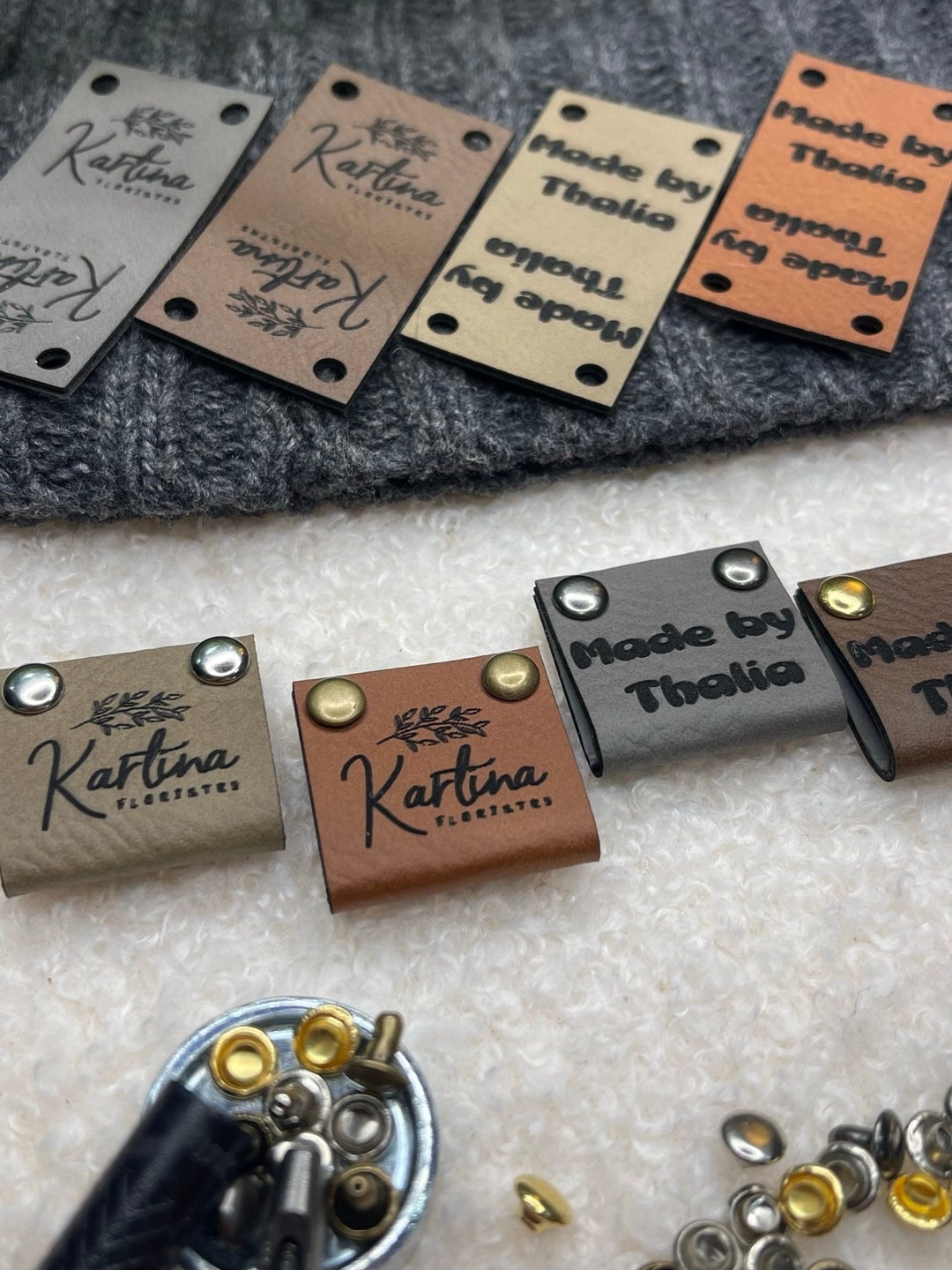 Customized 2 X 1 in Faux Leather Product Tags, SEW-ON Personalized Tags ...