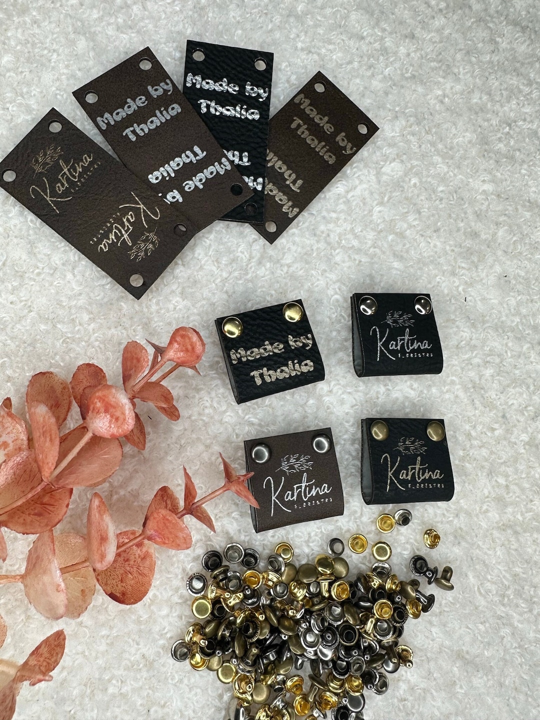 Customized 2 X 1 in Faux Leather Product Tags, SEW-ON Personalized Tags ...