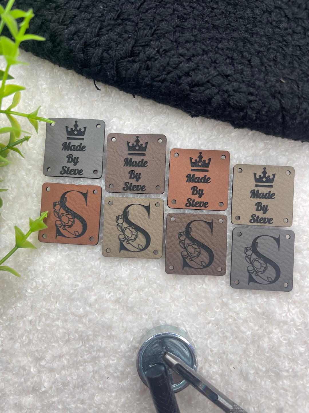 Customized 1 X 1 in Faux Leather Product Tags, SEW-ON Personalized Tags ...