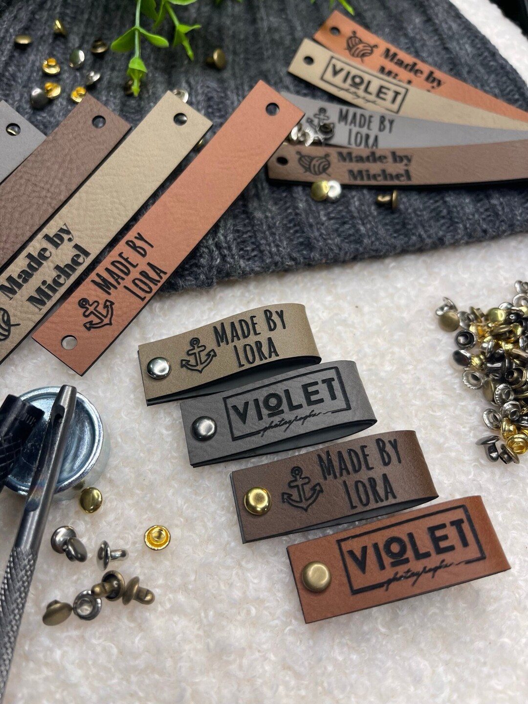 Customized 3.5 X 0.65 in Faux Leather Product Tags, SEW-ON Personalized ...