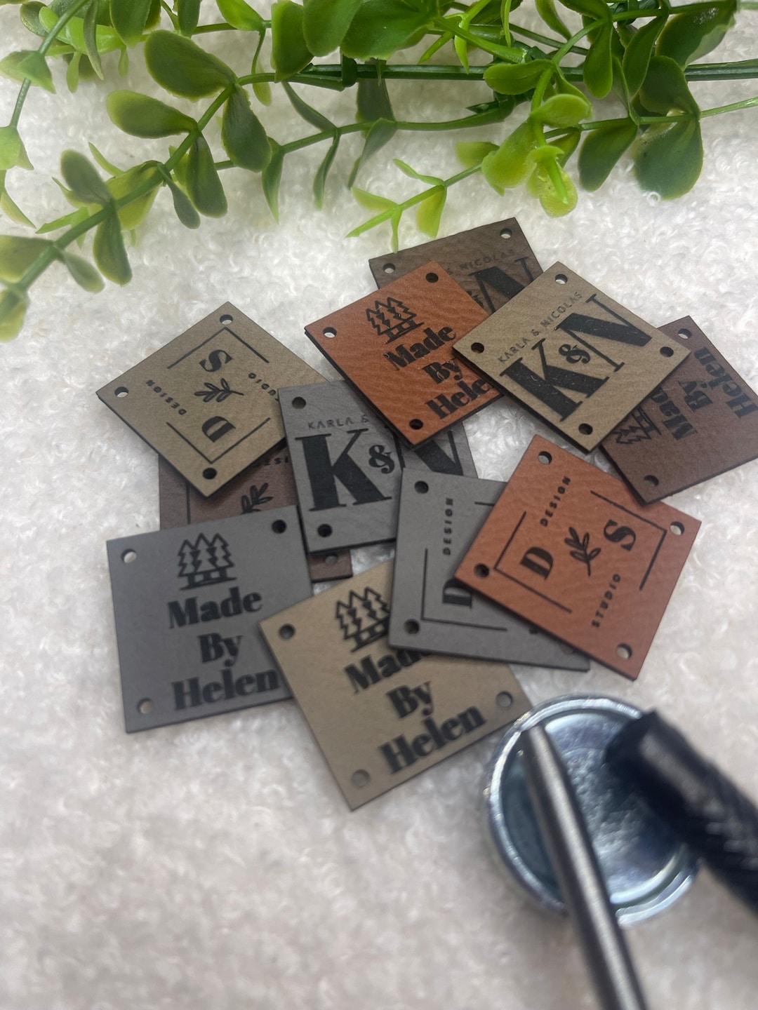 Customized 1 X 1 in Faux Leather Product Tags, SEW-ON Personalized Tags ...