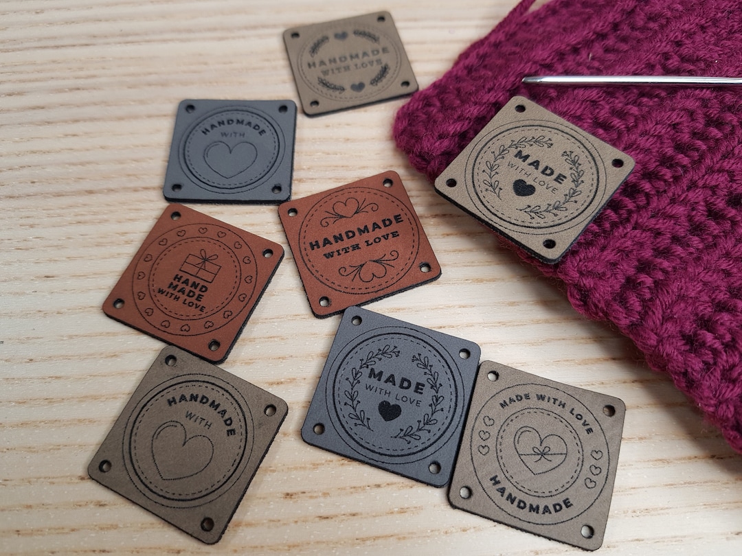Faux Leather 1"x1" Tag, Handmade Tag, Fabric Hand Made Tag, Leather Tag ...