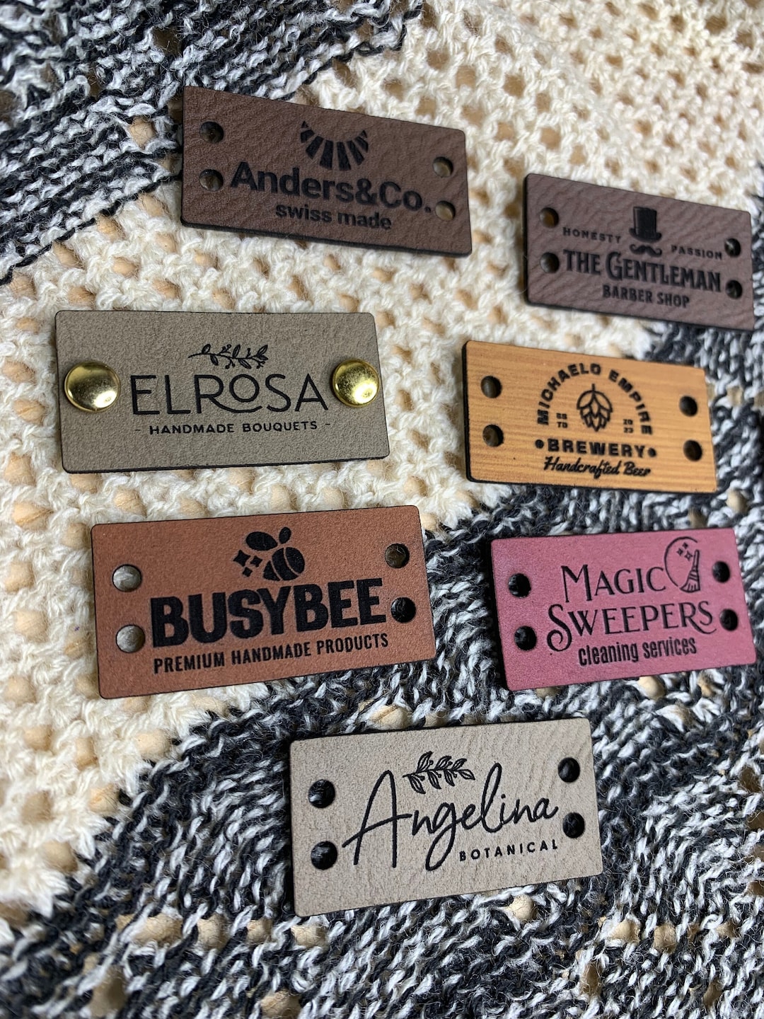 Customized 1.5 X 0.75 in Faux Leather Product Tags, SEW-ON Personalized ...