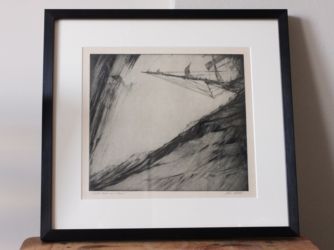 Signed Original John Stoll Etching of a Ship on a Stormy Sea - Listed ...