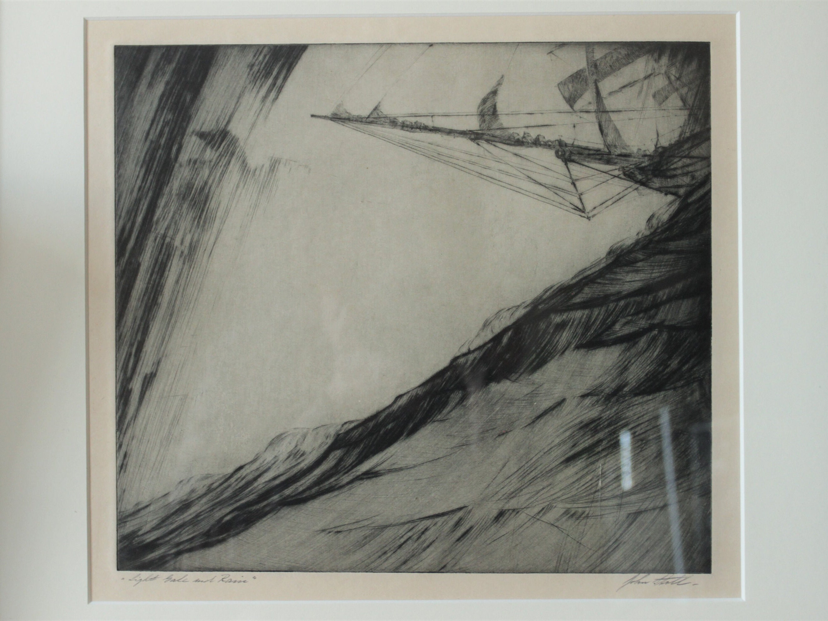 Signed Original John Stoll Etching of a Ship on a Stormy Sea - Listed ...