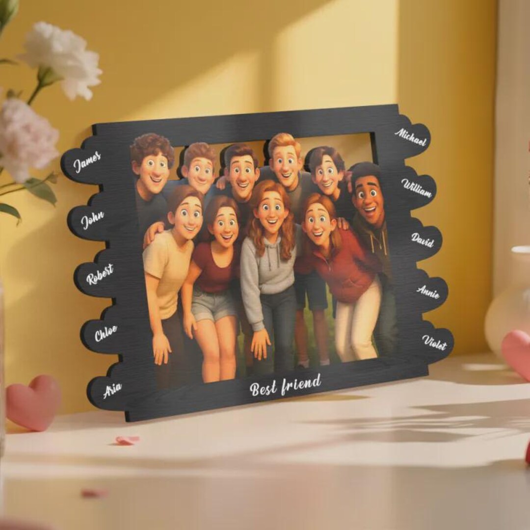 Personalized Cartoon Style Heart Photo Frame Custom Name Picture Frame ...