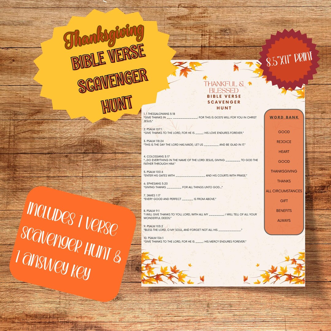 Thanksgiving Bible Verse Scavenger Hunt Printable • Christian ...