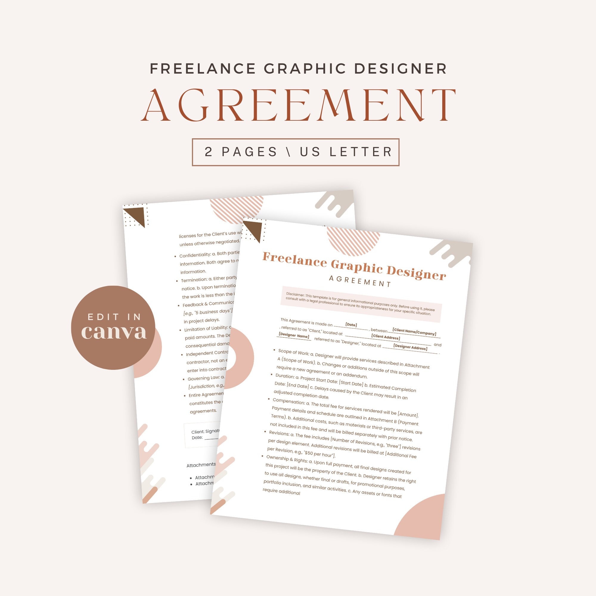 Canva Editable | Legal Agreement | Logo Design Contract Template ...
