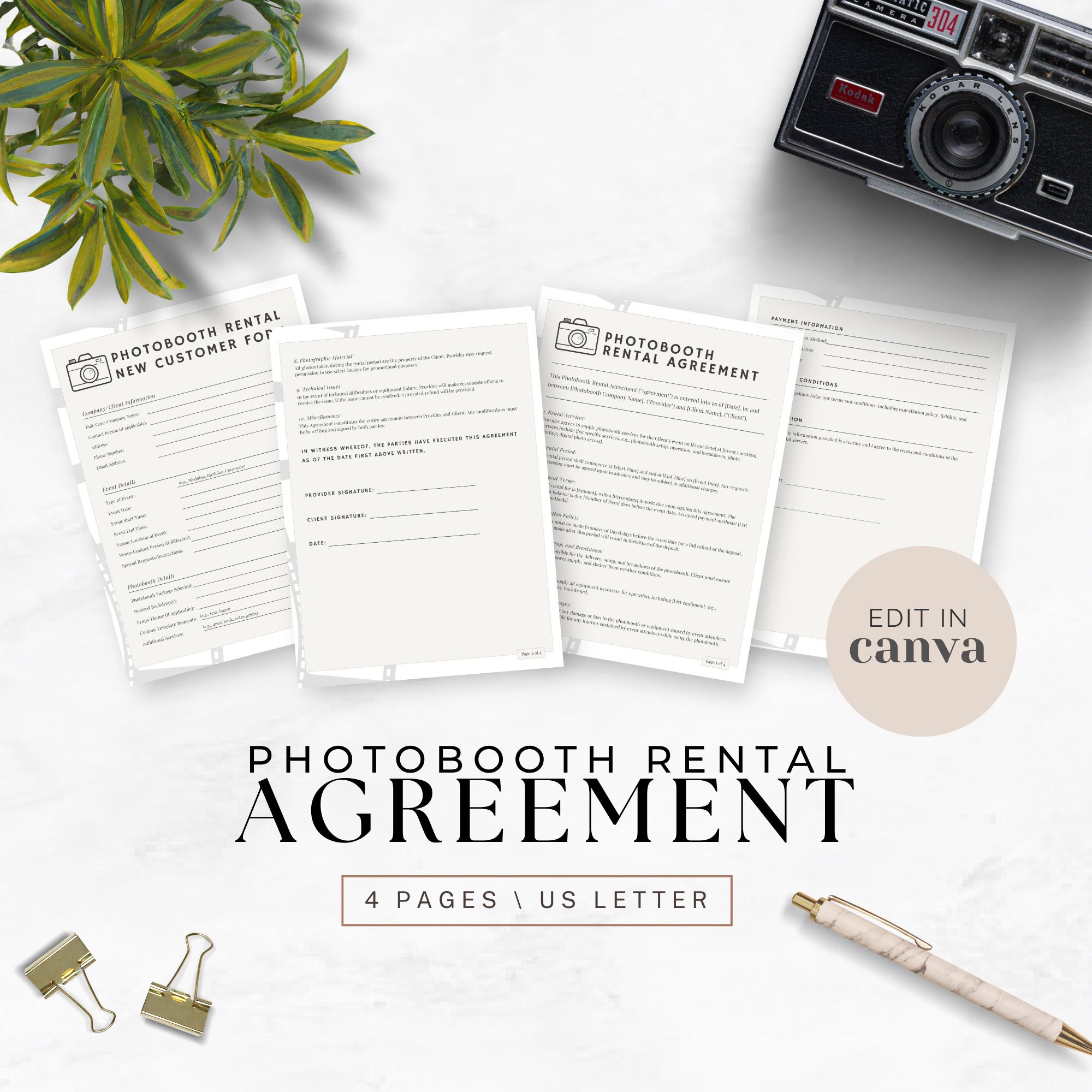 Photo Booth Contract, Editable Photo Booth Rental Contract, Photo Booth ...