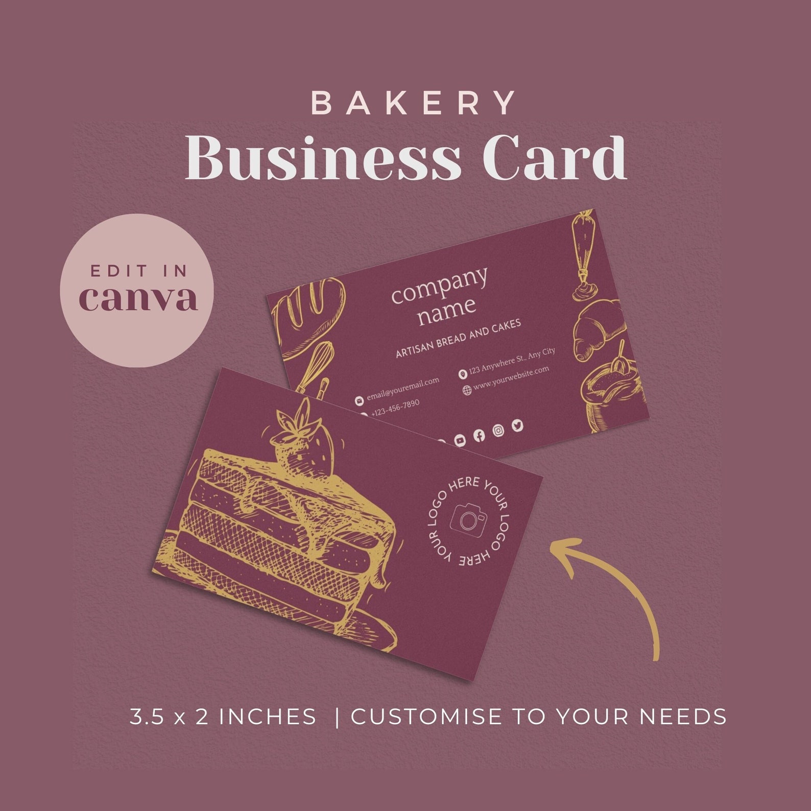 Bakery Business Card Template | Baking Business Cards | Editable ...