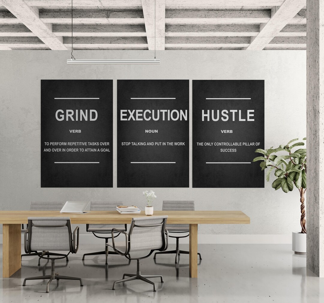 3 Piece Motivational Quote Wall Art Canvas Prints, Office Decor Hustle ...