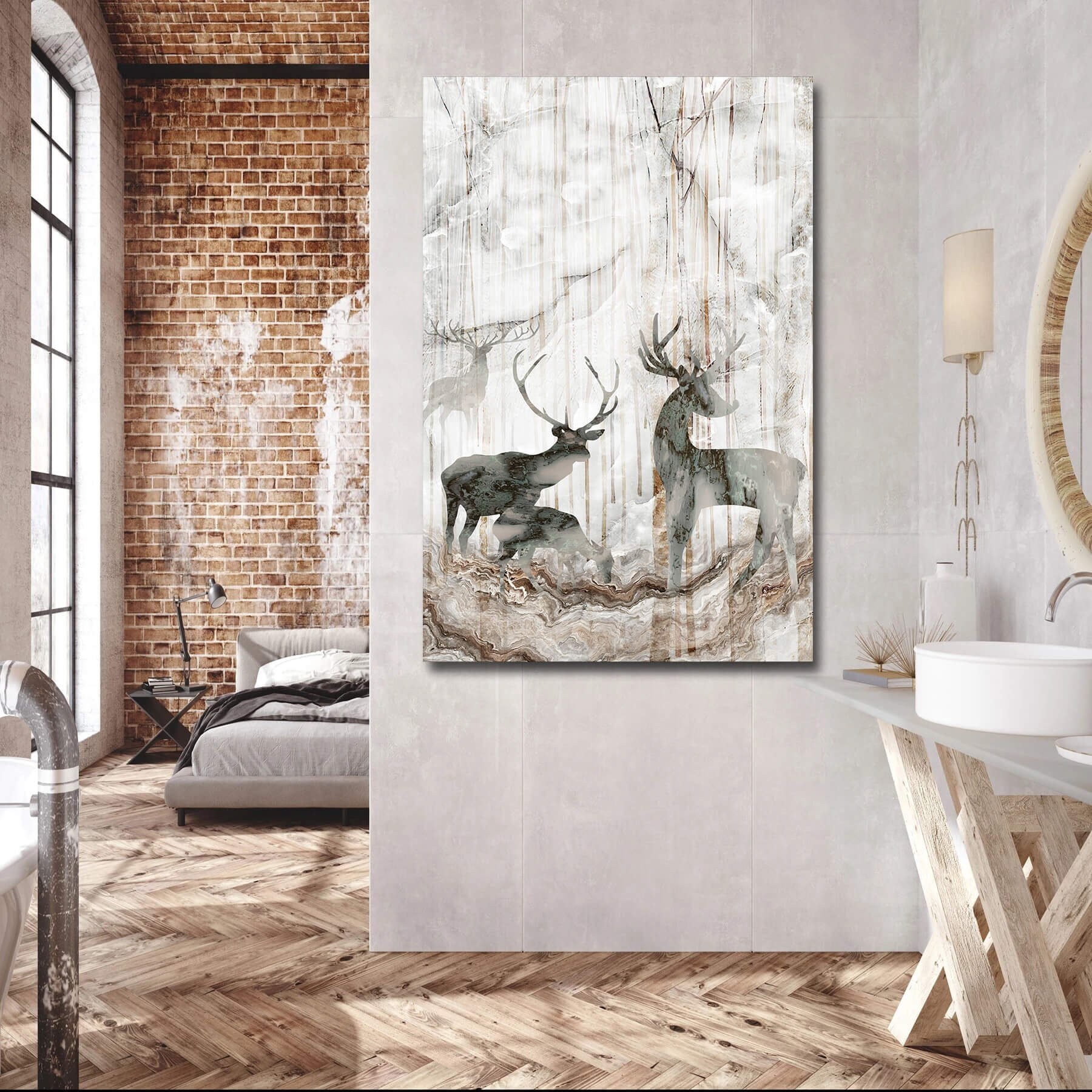 WALL ART Abstract Stag Black and Beige Canvas Wall Art Adorable Deer ...