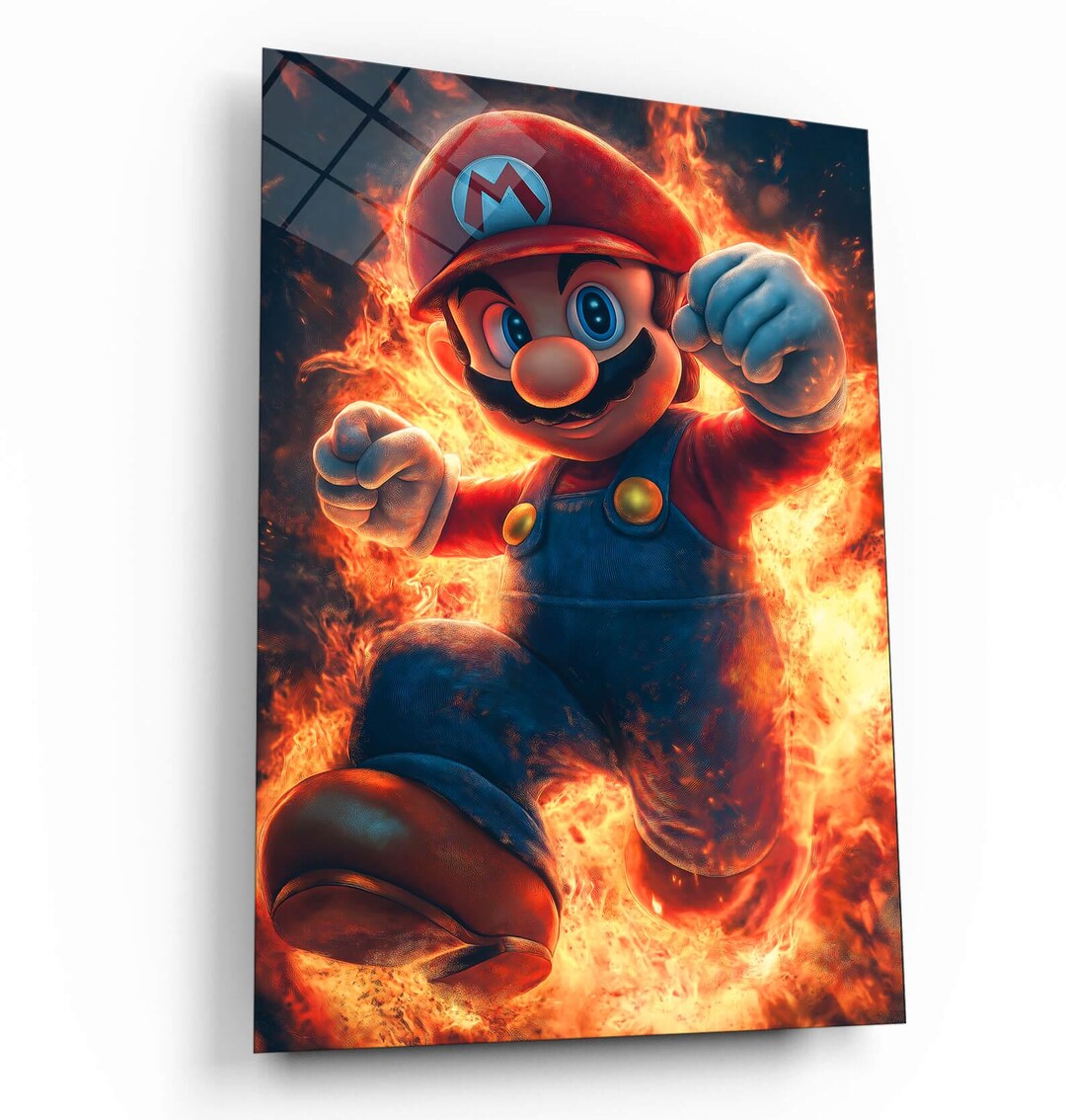 Fiery Super Mario Wall Art – Fiery Hero Canvas for Gamers and Mario ...