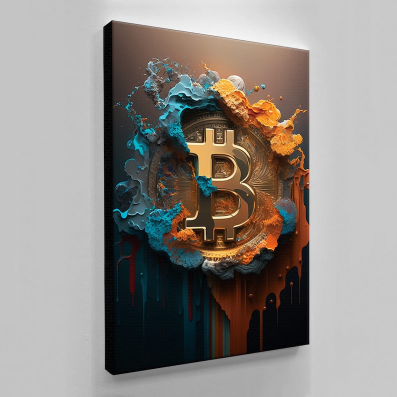 Bitcoin Art Canvas , Wall Art Office Decor, Crypto Print, Digital Money ...