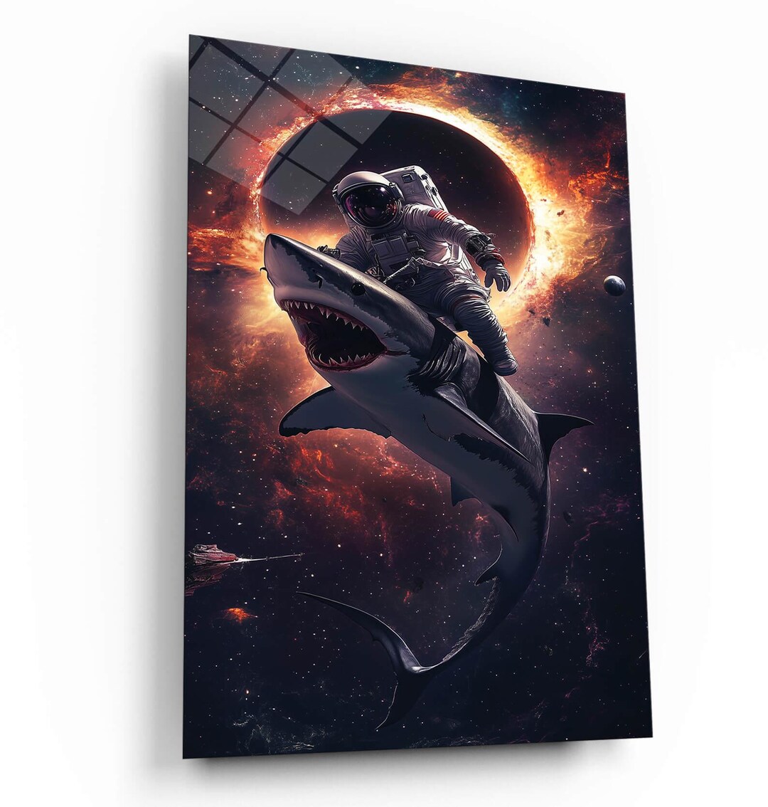 Cosmonaut Riding Shark Art Print: Sci-fi Space Adventure Decor - Etsy
