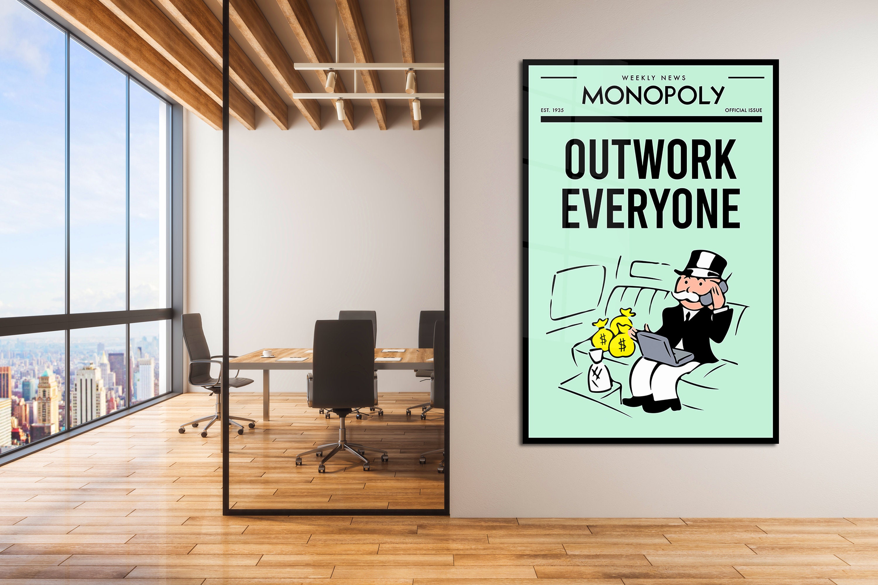 ALEC MONOPOLY Wall ART, Outwork Everyone, Office Canvas, Luxury Canvas ...