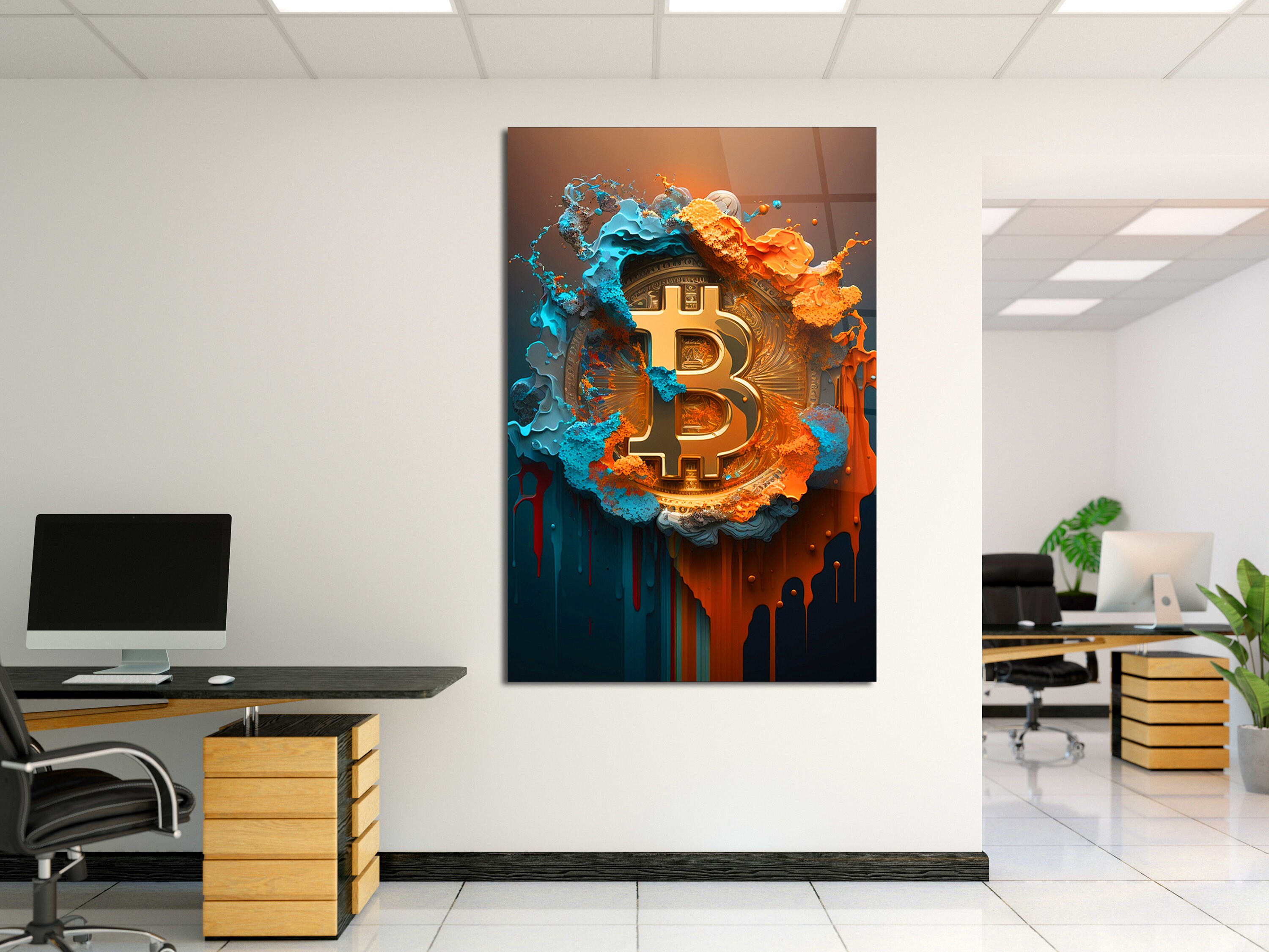 Bitcoin Art Canvas , Wall Art Office Decor, Crypto Print, Digital Money ...