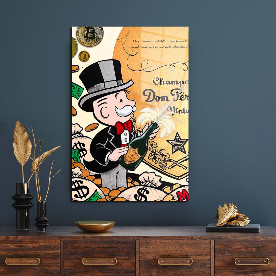 Rich Life Monopoly Wall Art | Dom Perignon Champagne & Bitcoin Pop Art ...