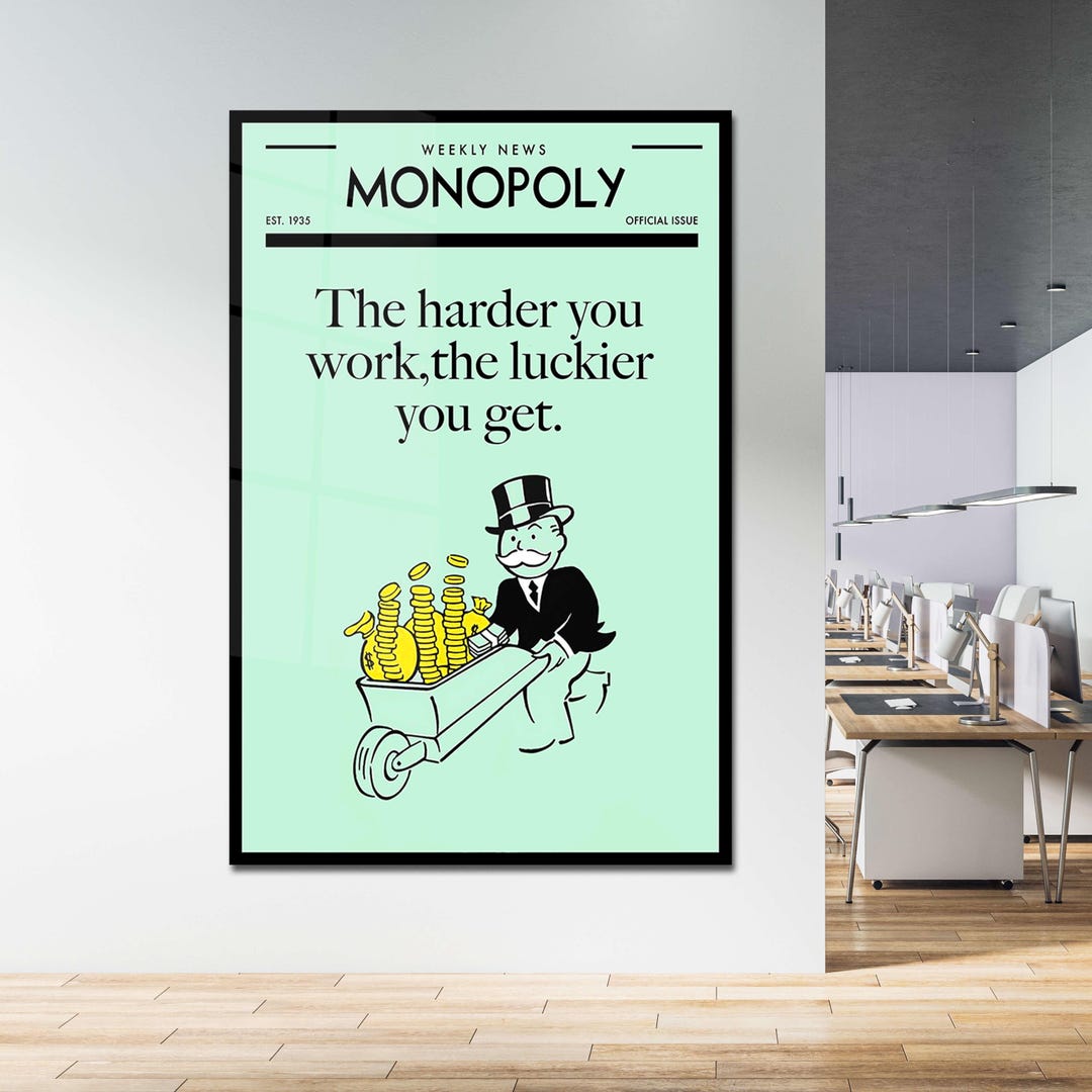 Monopoly Motivation Art: Hustle Harder, Get Luckier - Office Decor - Etsy