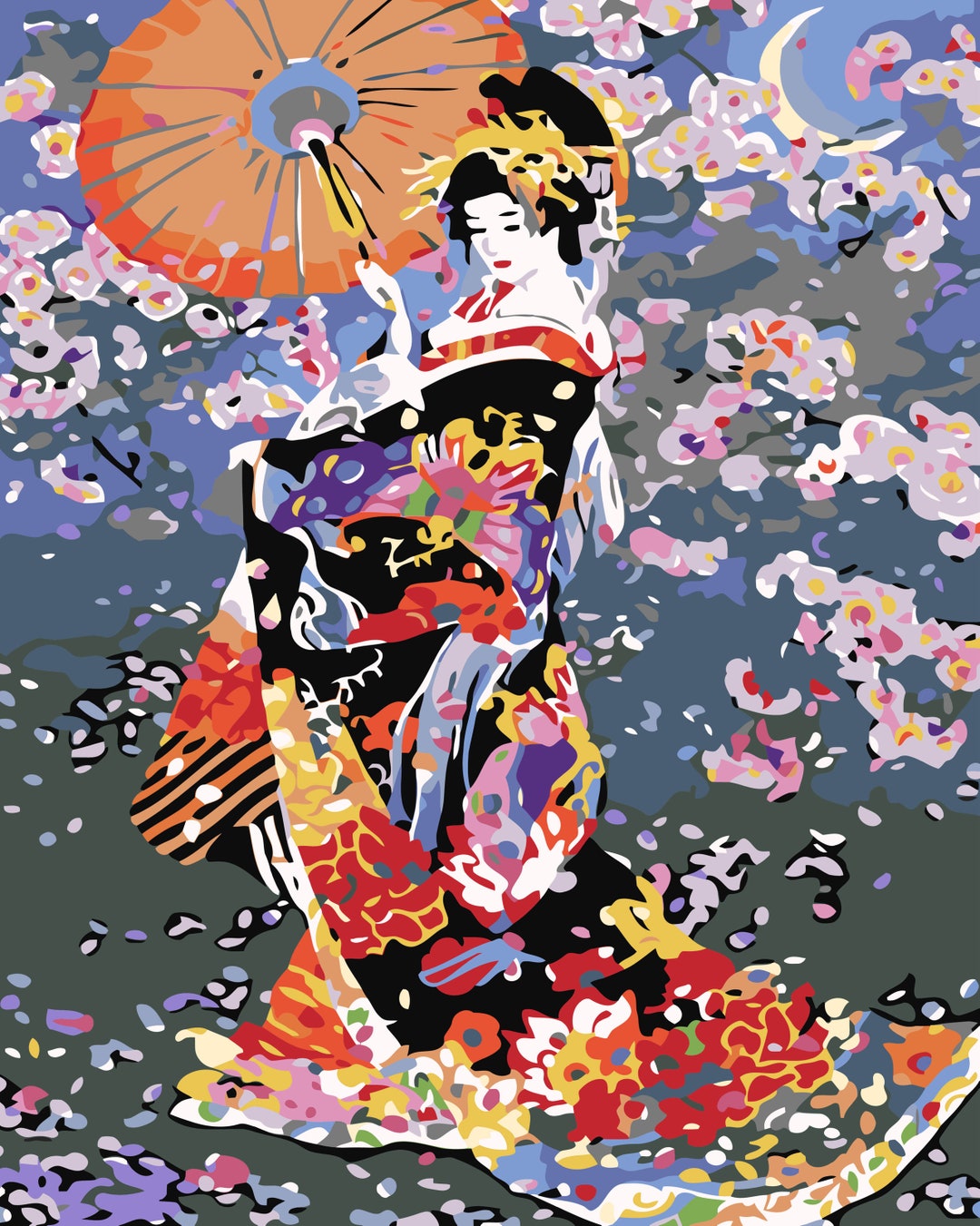 Japanese Woman With Umbrella Paint by Numbers , Japan Paint by Numbers ...