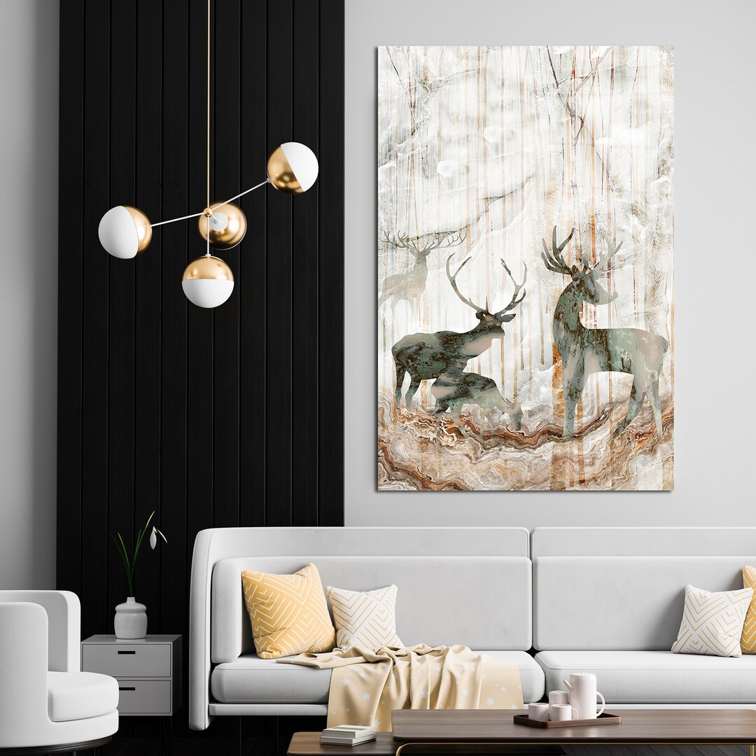WALL ART Abstract Stag Black and Beige Canvas Wall Art Adorable Deer ...