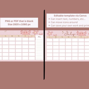 Digital Editable Cute Undated Calendar, Printable PDF - Etsy