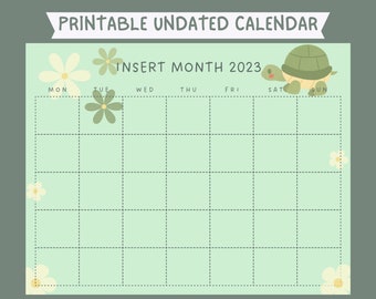 Editable Cute Kawaii Undated Calendar, Printable, Digital - Etsy