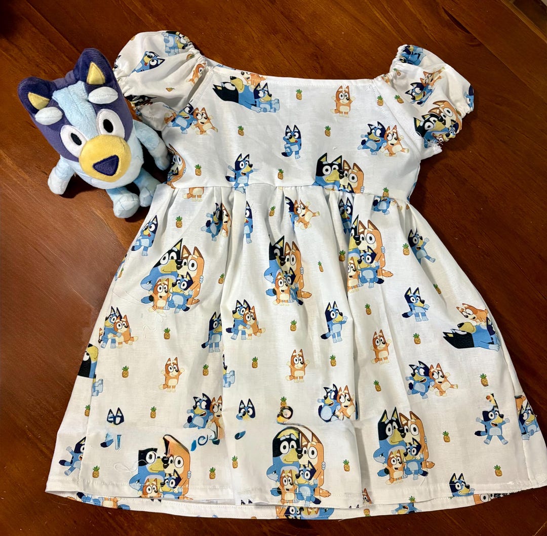 Puff Sleeve Party Dress, Full Skirt - Bluey Print - Etsy