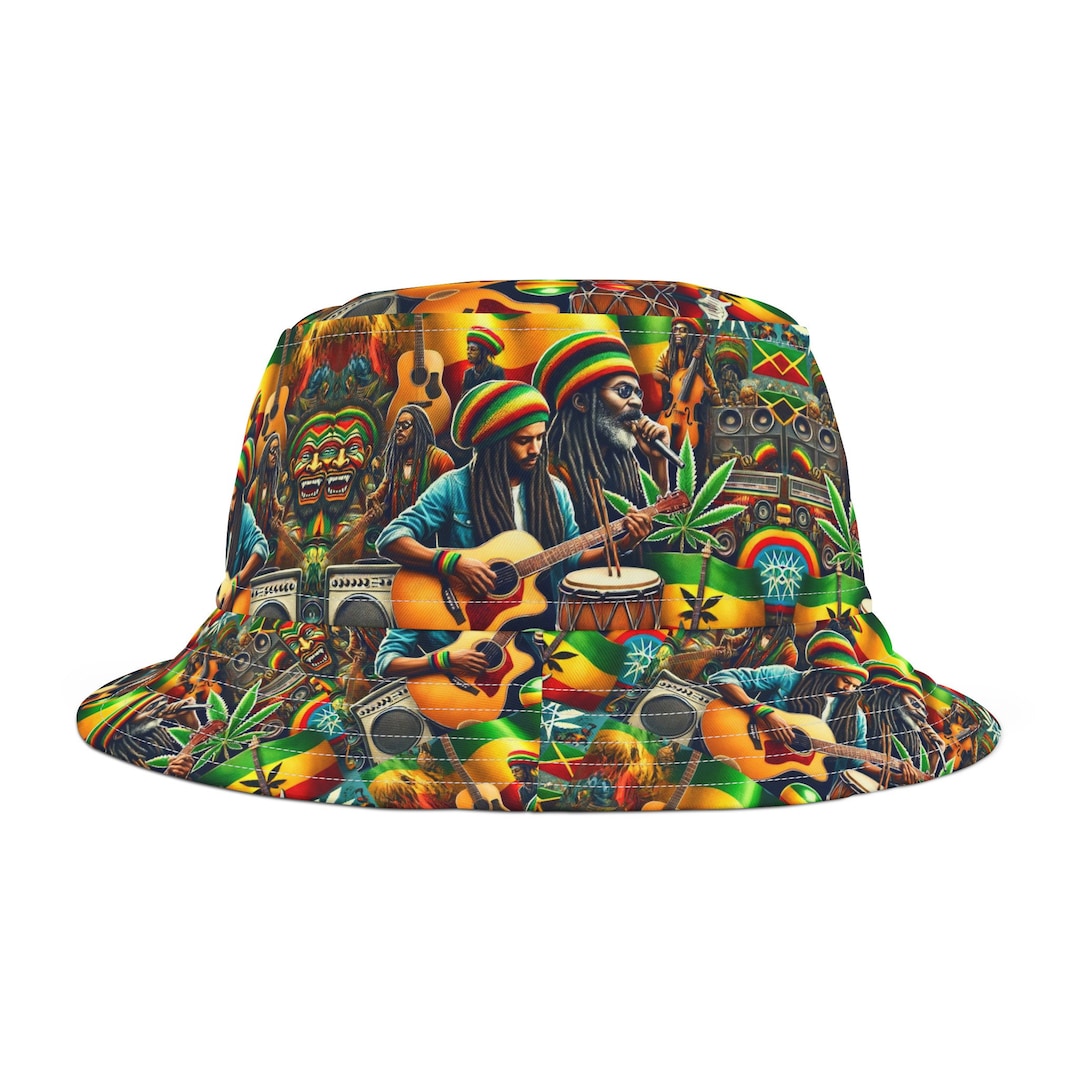 Reggae Art Bucket Hat, Rasta Style Cap, Custom Design Headwear ...