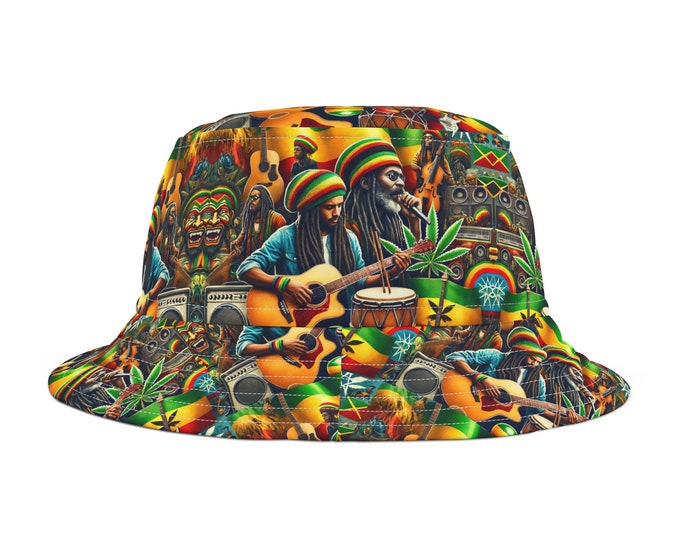 Rasta Sun Hat/ Crochet Rasta Bucket Hat/ Jamaica Reggae Hippy Boho ...