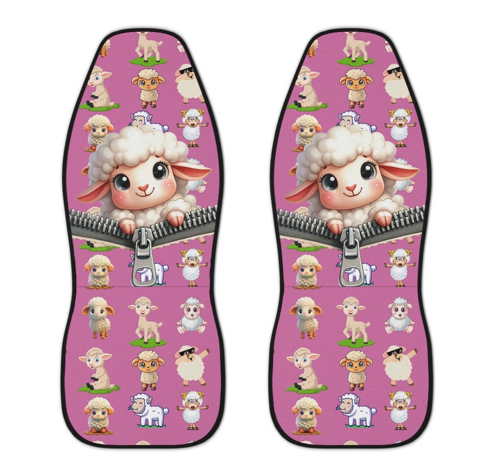 Sheep Cartoon Print Deluxe Custom Car Seat Covers Easy Fit, Stylish ...