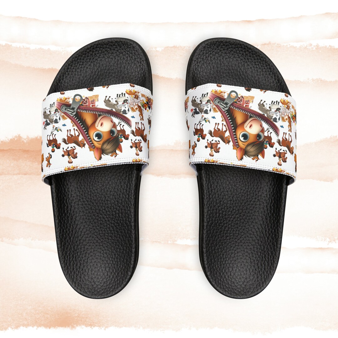 White Strap Kids Cartoon Horse Farm Animals Slide ,summer Fun ...