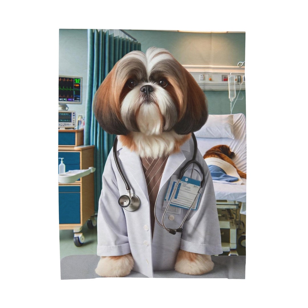 Cute Shih Tzu Dog Theme Doctor Nurse Throw Blanket , Super Soft ...