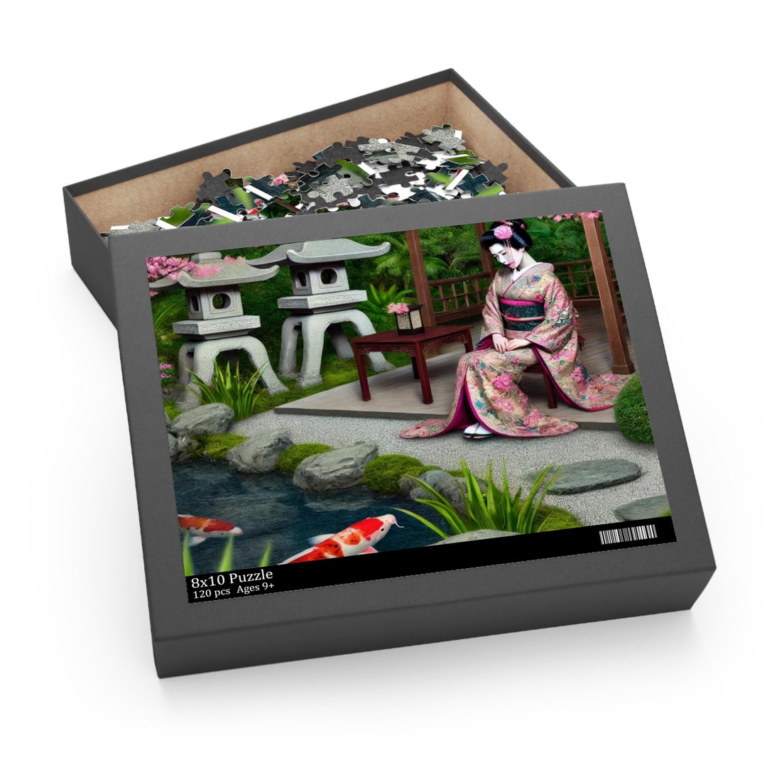 Elegant Geisha Garden Scene Puzzle Tranquil Beauty of a Traditional ...